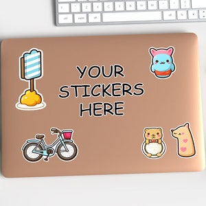 Laptop Stickers Mockup With Desk Elements Psd and Jpg, Laptop Stickers ...