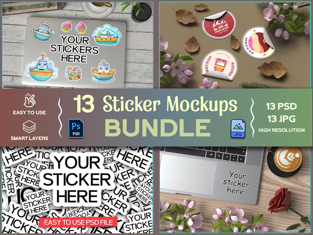Sticker Mockups Bundle, Editable Photoshop Sticker Mockup Templates in ...
