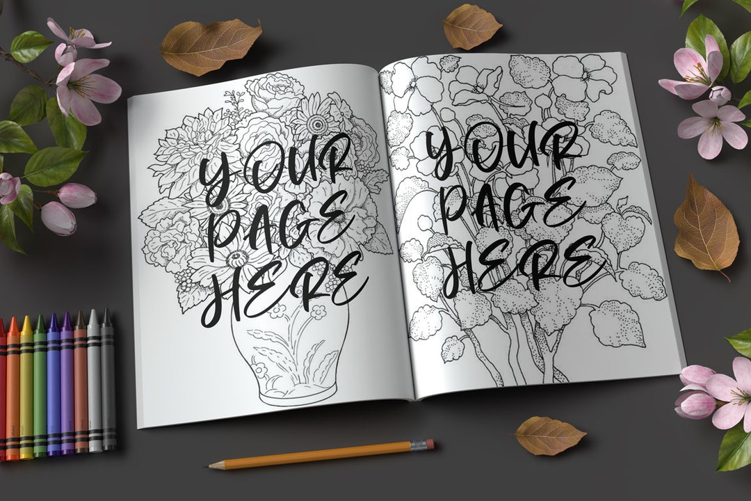 Flowers Coloring Book Mockup, Book Mockup Tamplate for Kdp, 8.5 X 11 ...