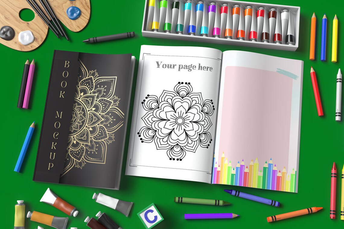 5 X 8 Open and Closed Coloring Book Mockup, Mockup of Coloring Book ...