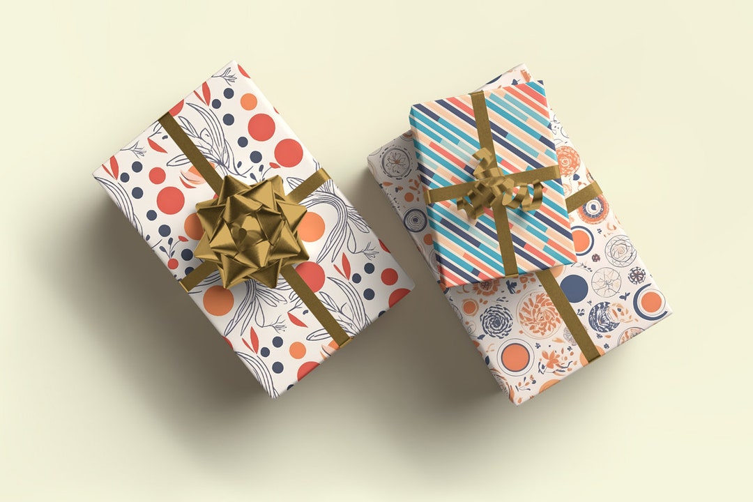 Wrapped Gifts Paper Mockup, Wrapping Paper Design Template Mockup, Gift ...