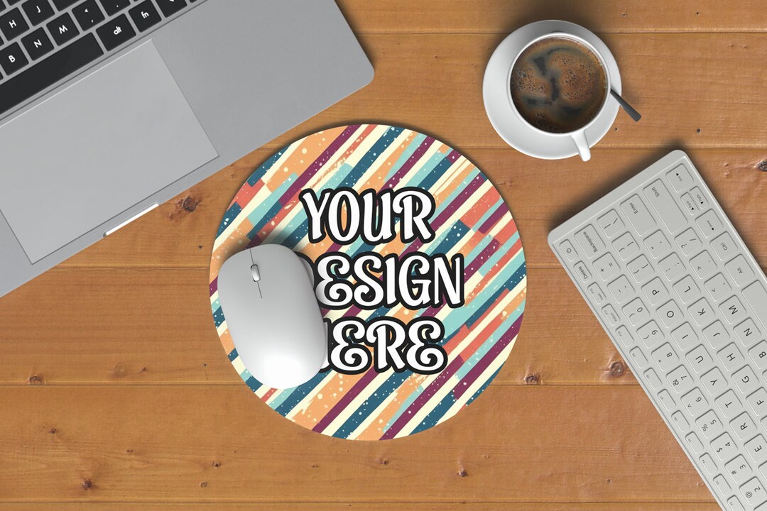 Office Workspace Mousepad Mockup, Round Mouse Pad Design Template for ...