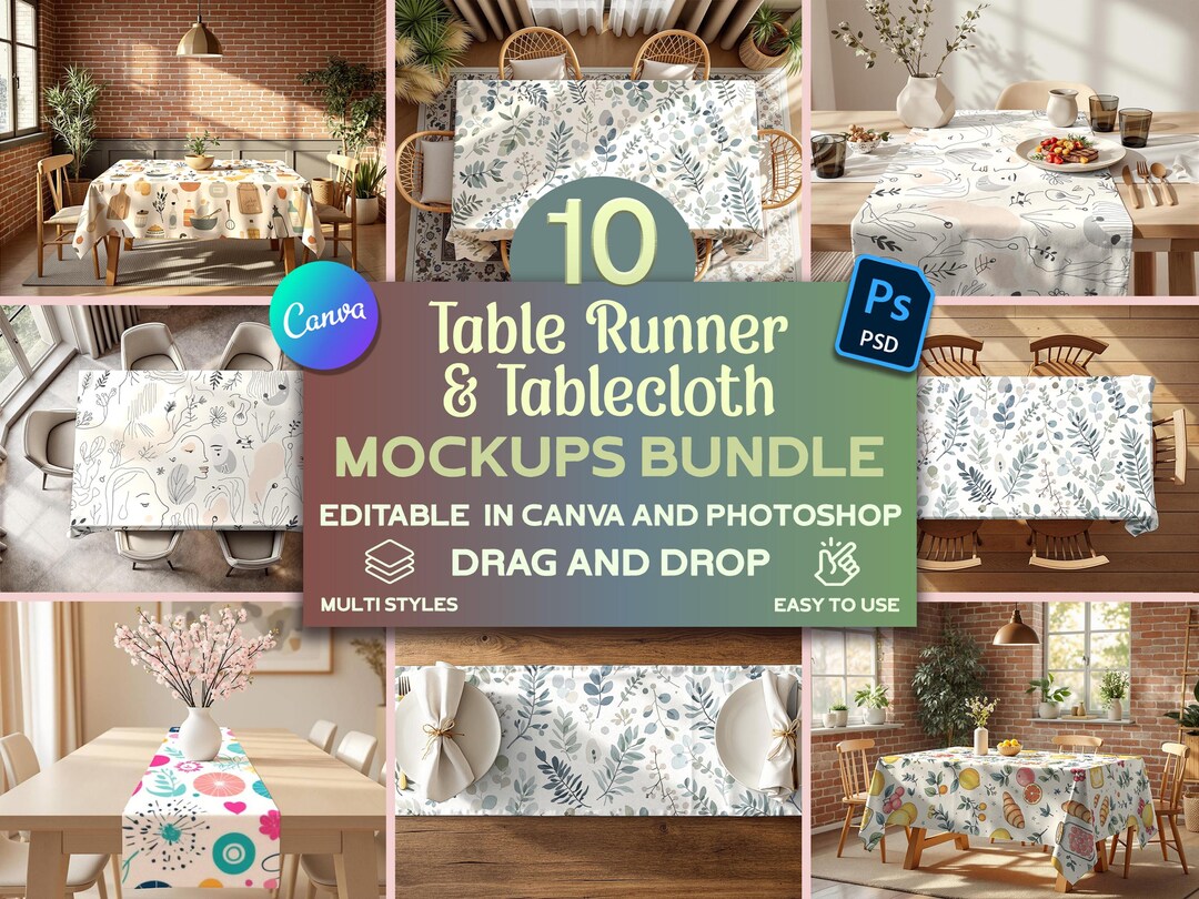 Table Runner and Tableclothe Mockup Bundle, Table Runner Mockup Bundle ...