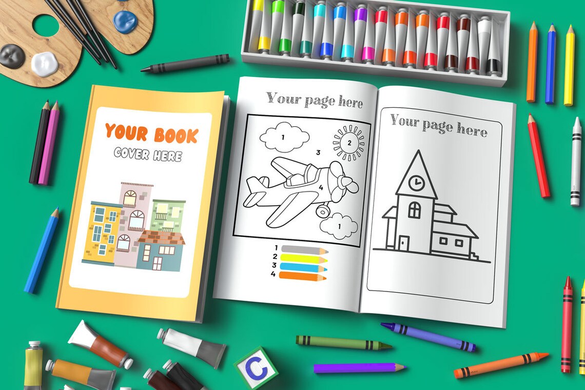 5 X 8 Open and Closed Coloring Book Mockup, Mockup of Coloring Book ...