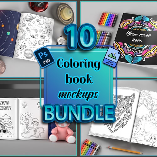 Two Coloring Pages and Book Cover Mockup Book Cover and Pages - Etsy