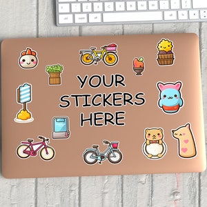 Laptop Stickers Mockup With Desk Elements Psd and Jpg, Laptop Stickers ...