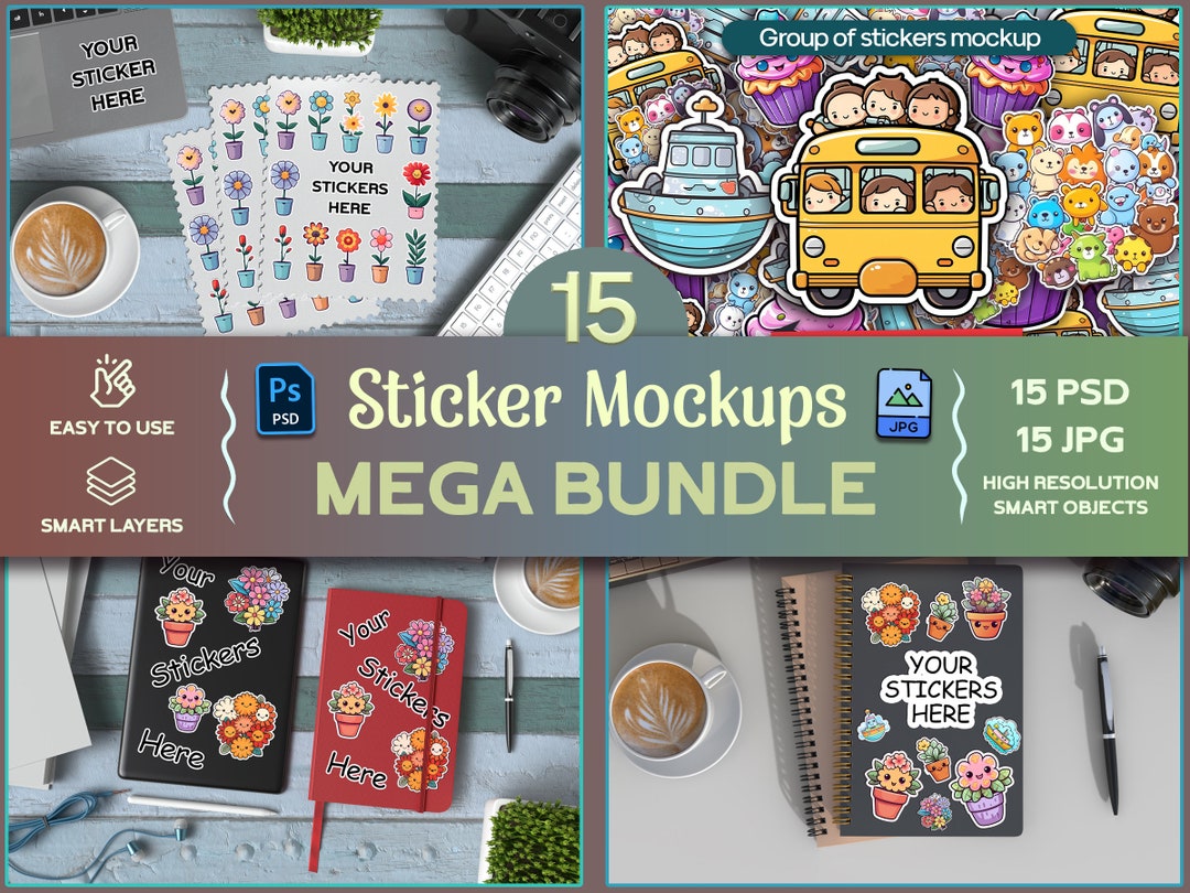 Sticker Mockups Mega Bundle, Sticker Branding Mockup Bundle Psd and Jpg ...
