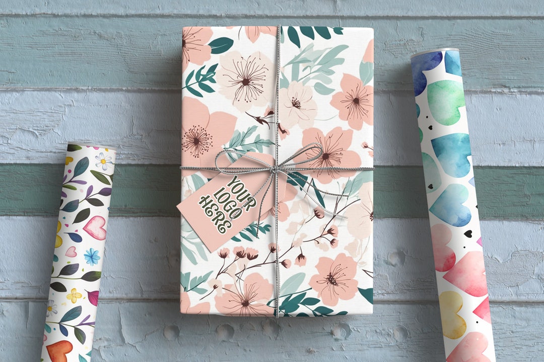 Gift Paper Roll Mockup Pattern Showcase, Artistic Gift Paper With Tag ...