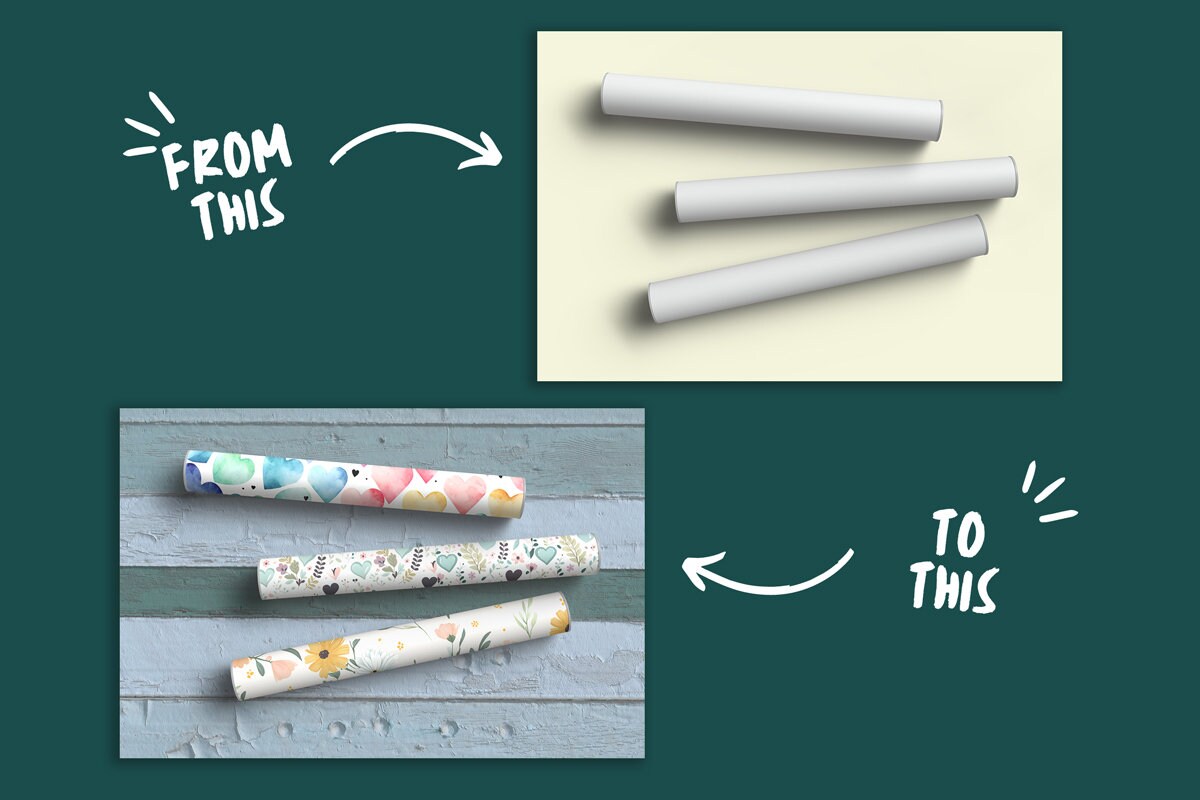 Triple Paper Roll Display Mockup, Editable Set of Paper Rolls Mockup ...