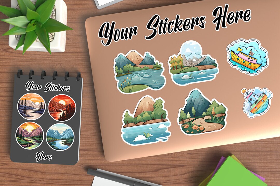 Blank Notebook and Laptop Sticker Mockup, Premium Sticker Mockup ...