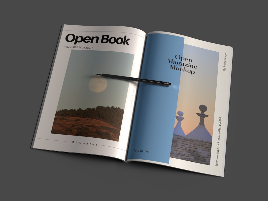 Open Book Mockup With Pen Psd and Jpg, Open Book Magazine Mockup, Blank ...