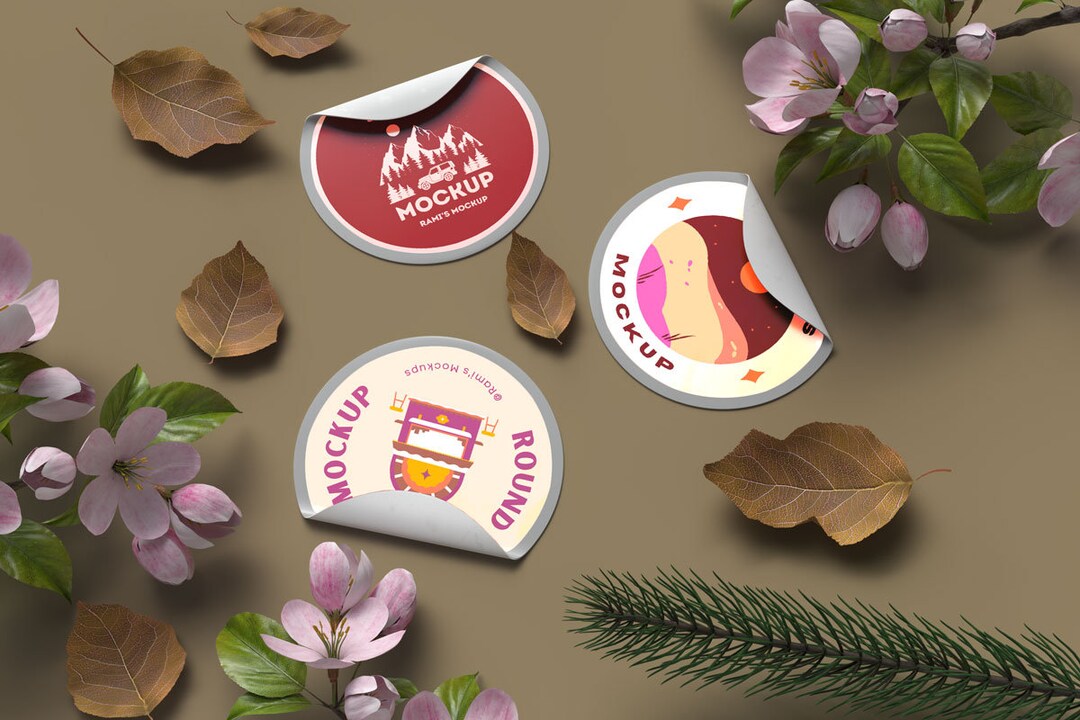 Round Stickers Design Mockup Psd and Jpg, Realistick Stickers Set ...