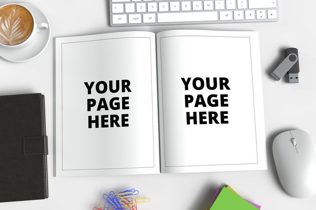 8.5 X 11 Open Book Mockup With Desk Elements Psd and Jpg, KDP Open Book ...