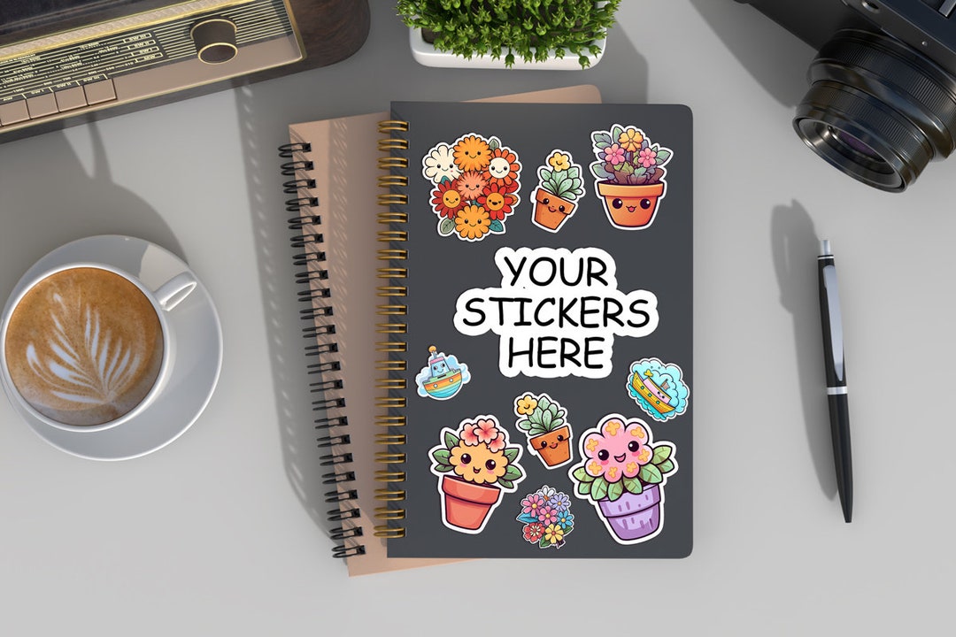 Spiral Notebook Stickers Mockup, Realistic Stickers Mockup for ...