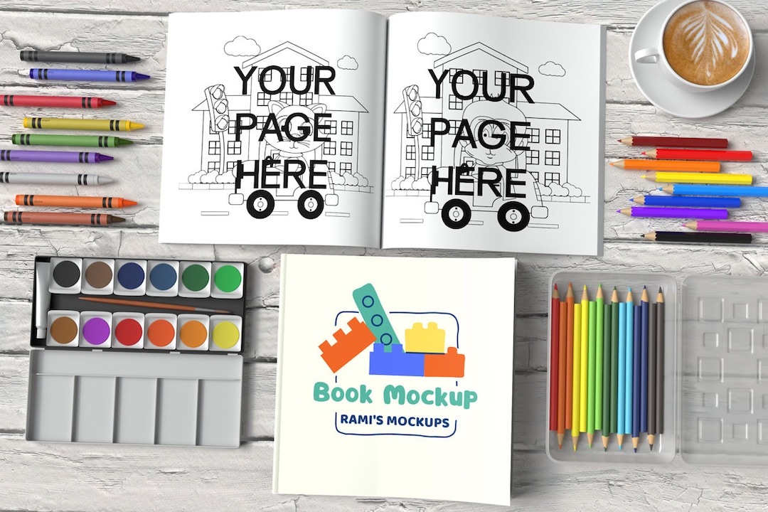 Square Coloring Book Cover and Pages Mockup, Open and Closed Coloring ...