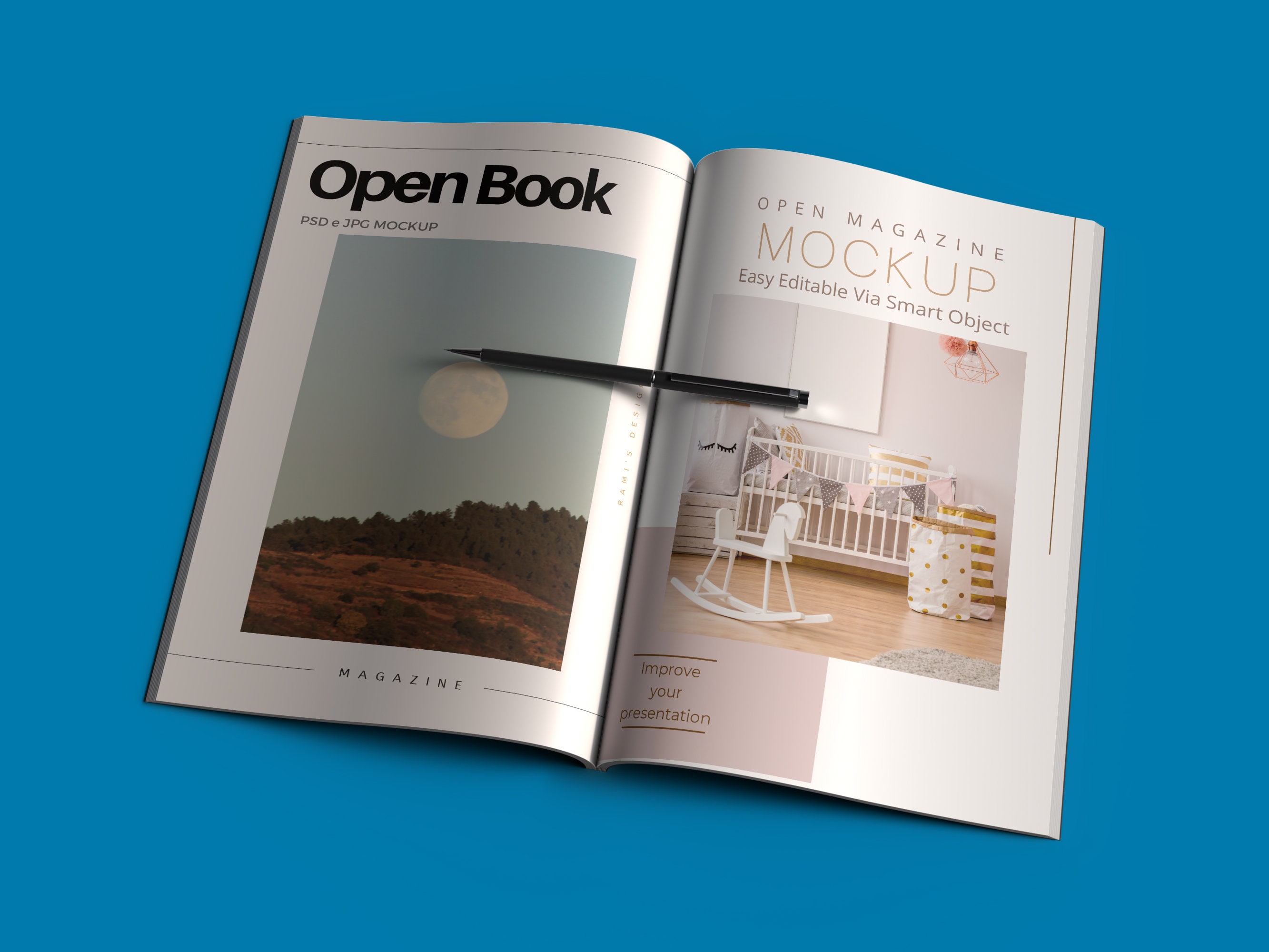 Open Book Mockup With Pen Psd and Jpg, Open Book Magazine Mockup, Blank ...