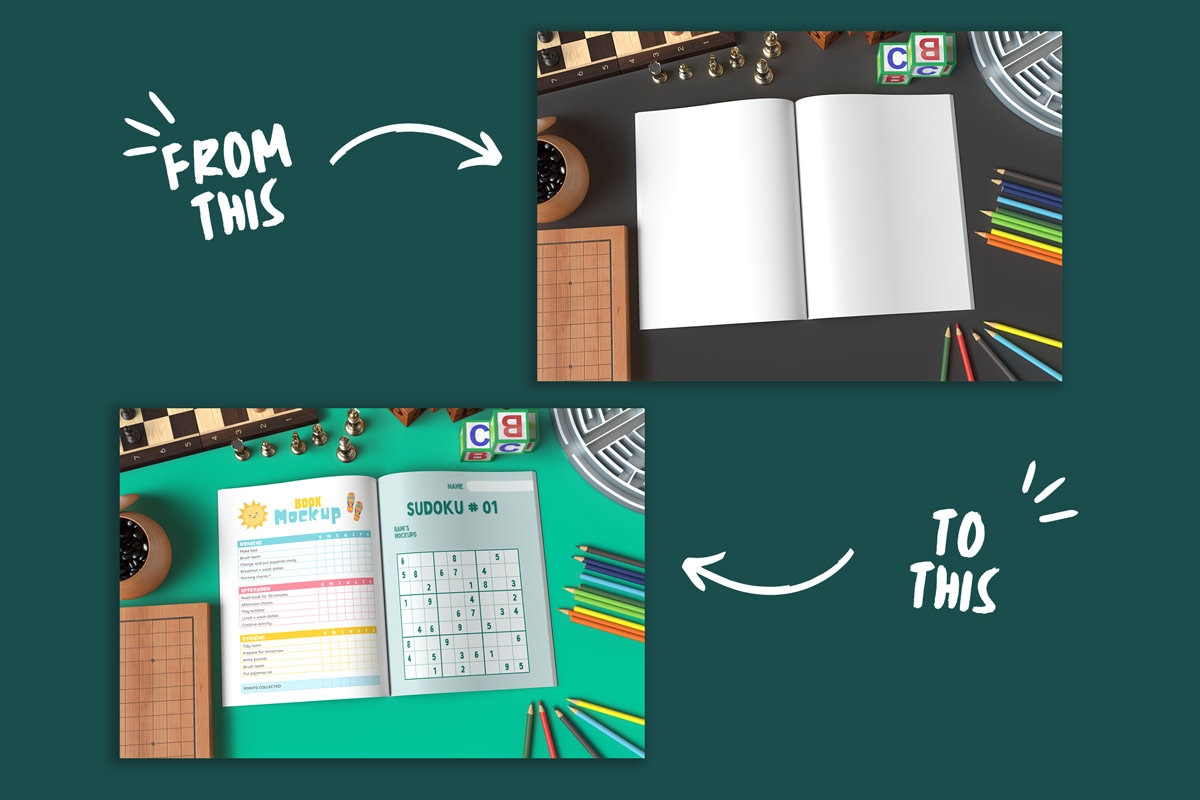 Activity Book Pages Mockup Psd and Jpg, Open Activity Book Mockup ...
