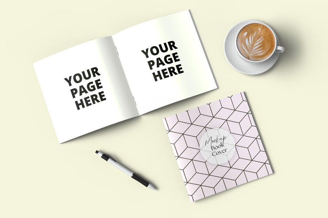 Thin Square Open and Closed Book Mockup, Book Cover and Interior Pages ...