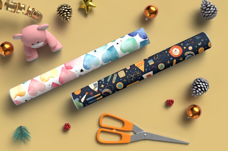 Paper Roll Mockup With Decorative Elements, Crafty Paper Roll Design ...