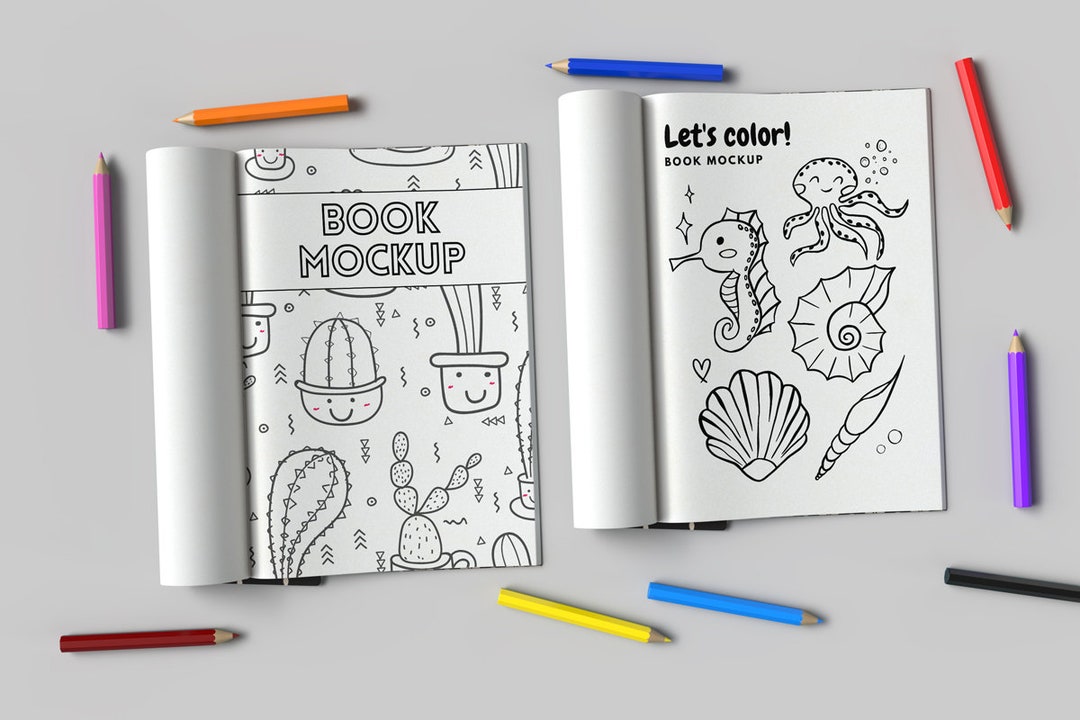 Open Coloring Book Mockup Coloring Book Pages Mockup Drawing - Etsy
