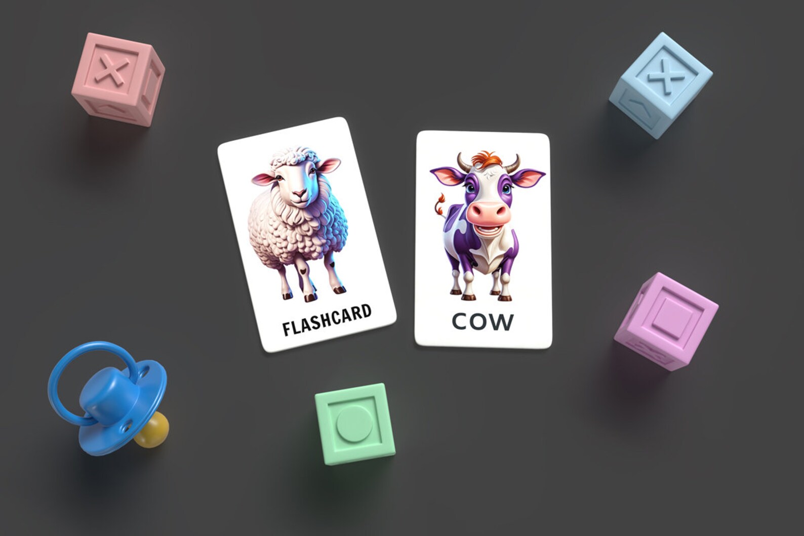 Kids Educational Flashcards Mockup, Flashcards Design Elements Mockup ...