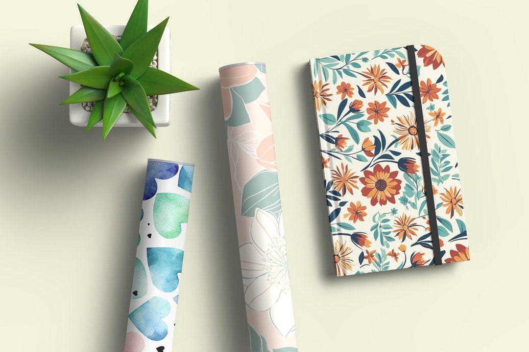 Notebook and Paper Roll Pattern Mockup, Seamless Pattern Mockup for ...