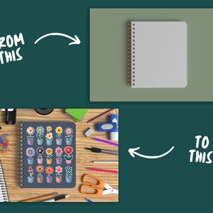 Stickers Mockup Display of Spiral Book, Sticker Presentation Mockup ...