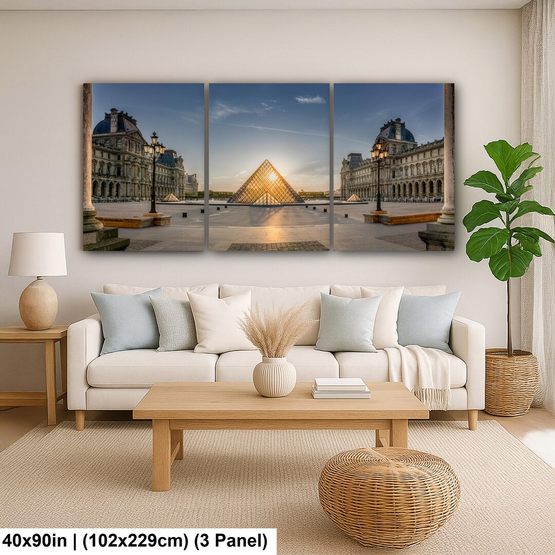 Louvre Metal Wall Art - Large Room Print, Panoramic Triptych Aluminum ...