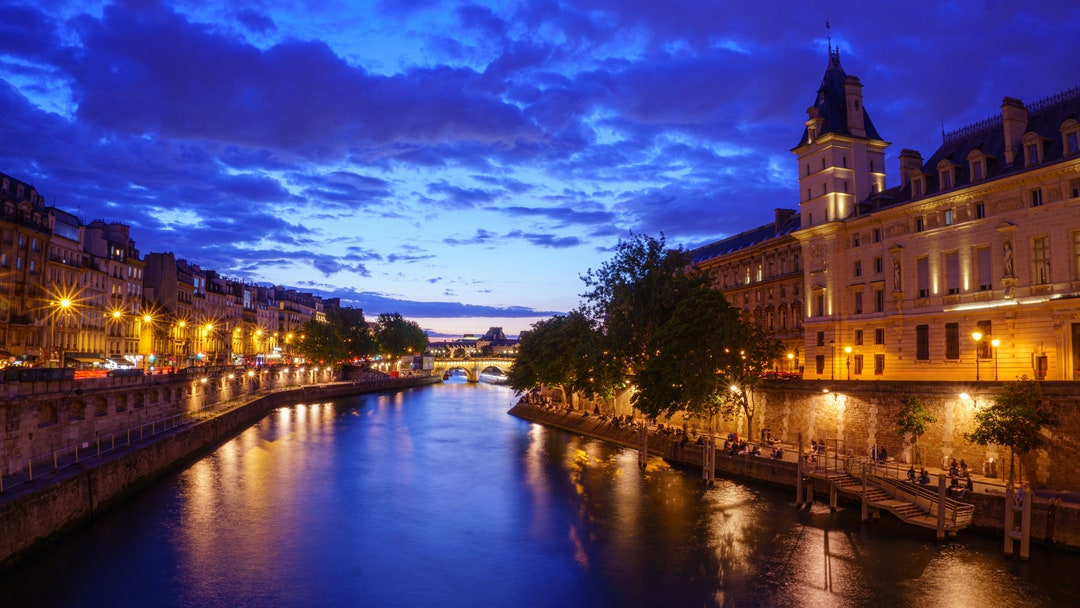 Pont Neuf Night Print, Parisian Landmarks, Seine River Views, Vibrant ...