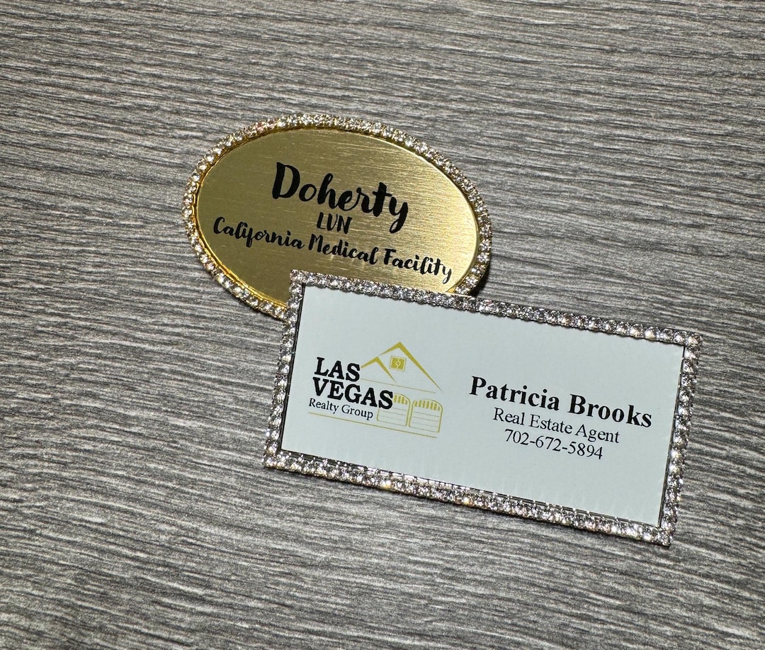 Rhinestone Bling Name Badge: Customizable Magnetic ID Tag - Etsy
