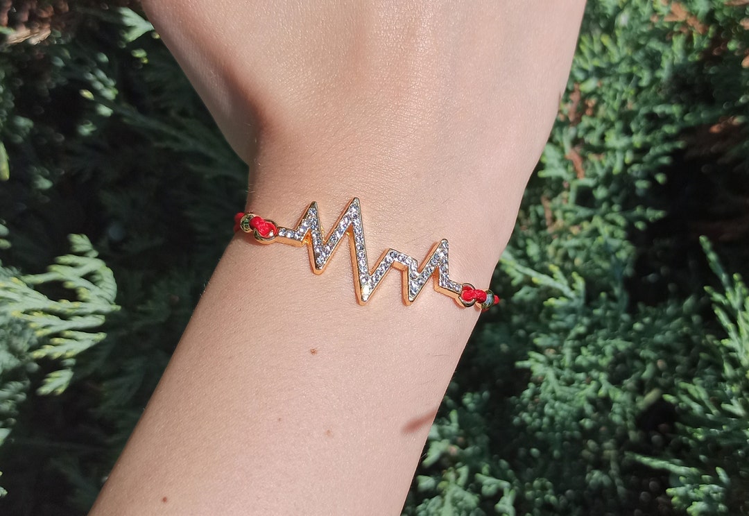 Heartbeat Cord Bracelet Gold Heartbeat Bracelet Pulse - Etsy