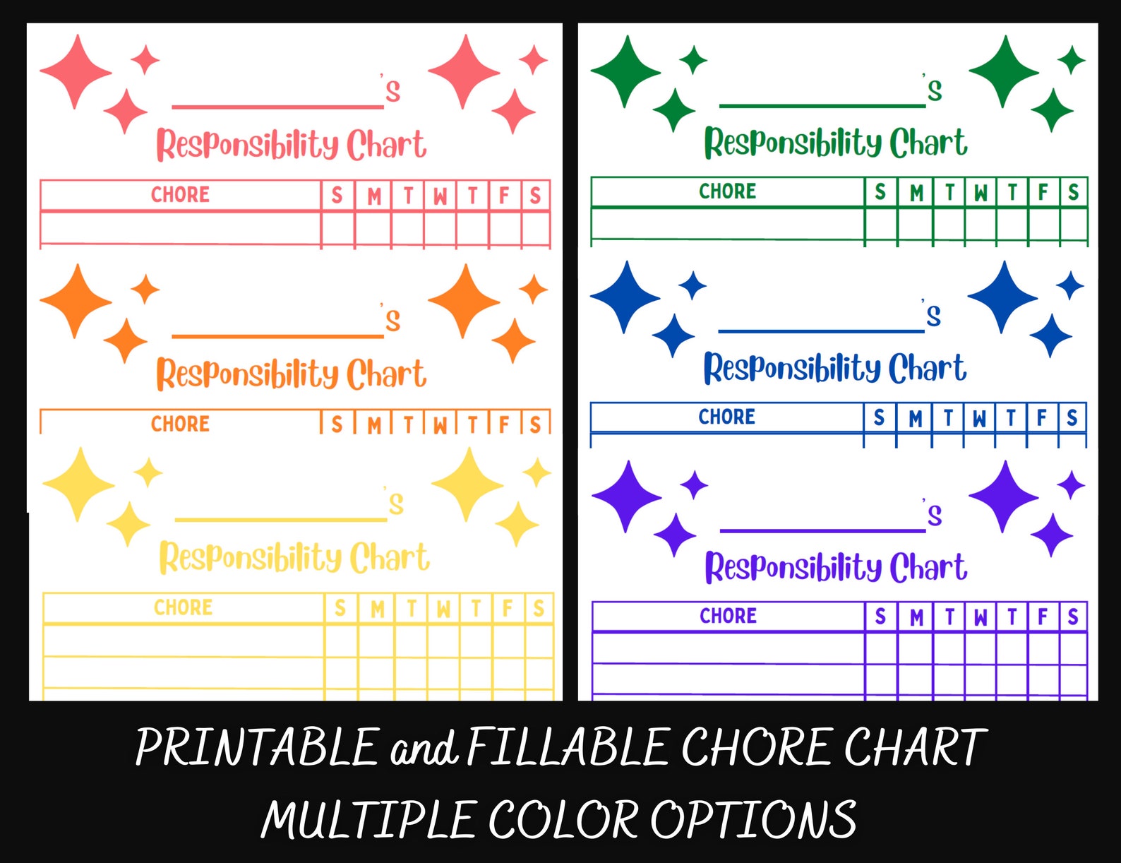 DIGITAL PRINTABLE FILLABLE Chore Chart | Responsibility Chart | Pdf ...