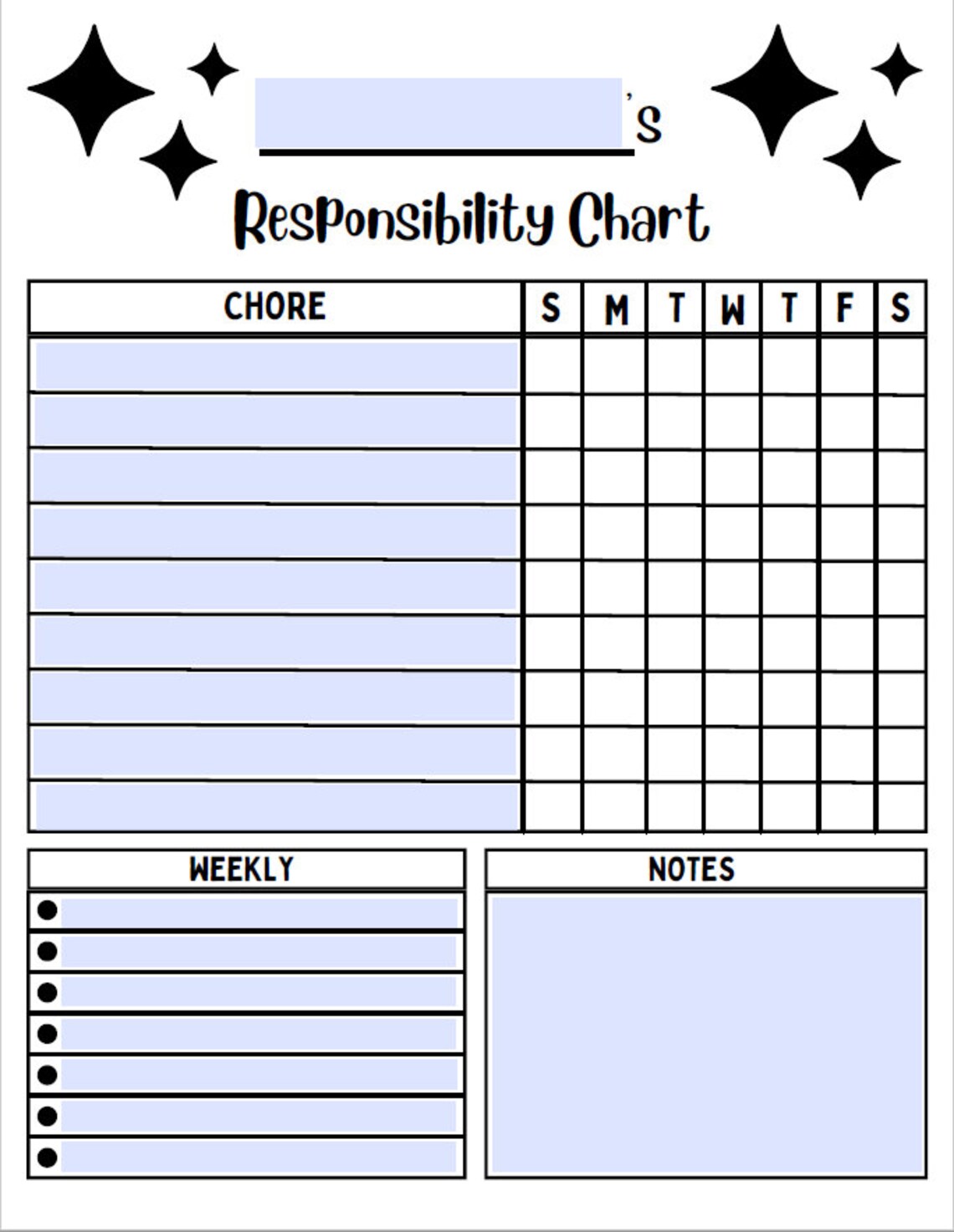 DIGITAL PRINTABLE FILLABLE Chore Chart | Responsibility Chart | Pdf ...