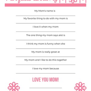 PRINTABLE All About My Mom - Instant Download Letter Size - Etsy