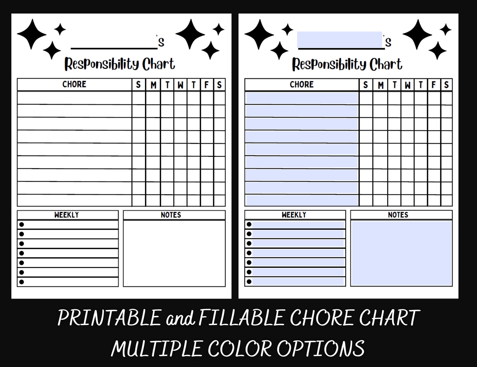 DIGITAL PRINTABLE FILLABLE Chore Chart | Responsibility Chart | Pdf ...
