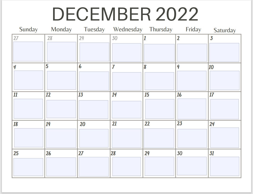 PRINTABLE and FILLABLE December 2022 Calendar Digital December 2022 ...