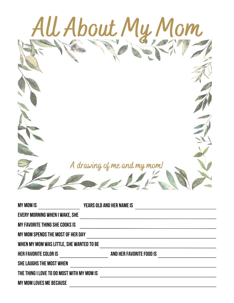 PRINTABLE All About My Mom With Picture - Instant Download Letter Size ...