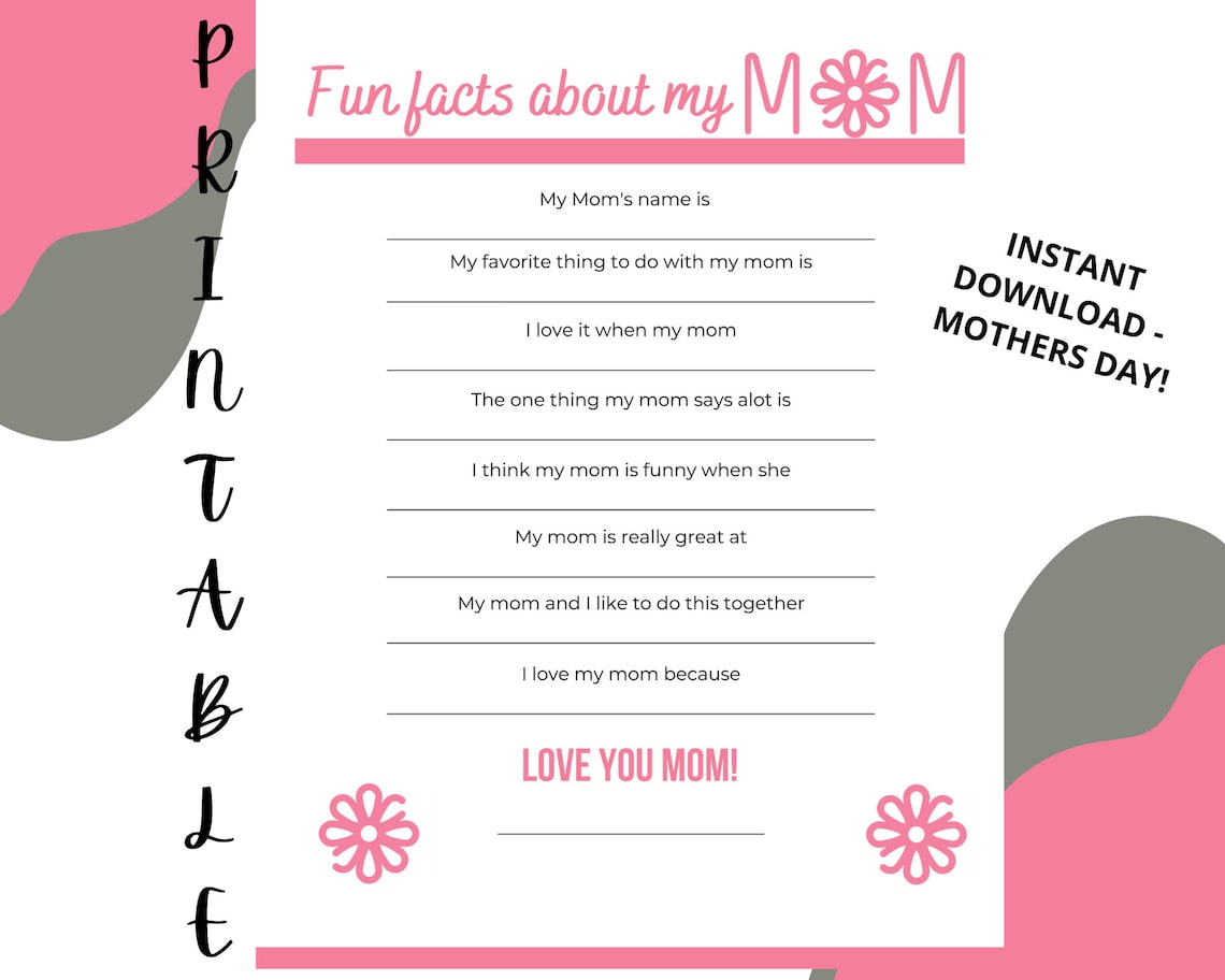 PRINTABLE All About My Mom - Instant Download Letter Size - Etsy