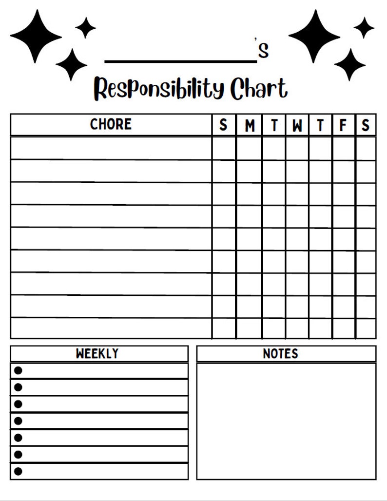 DIGITAL PRINTABLE FILLABLE Chore Chart | Responsibility Chart | Pdf ...