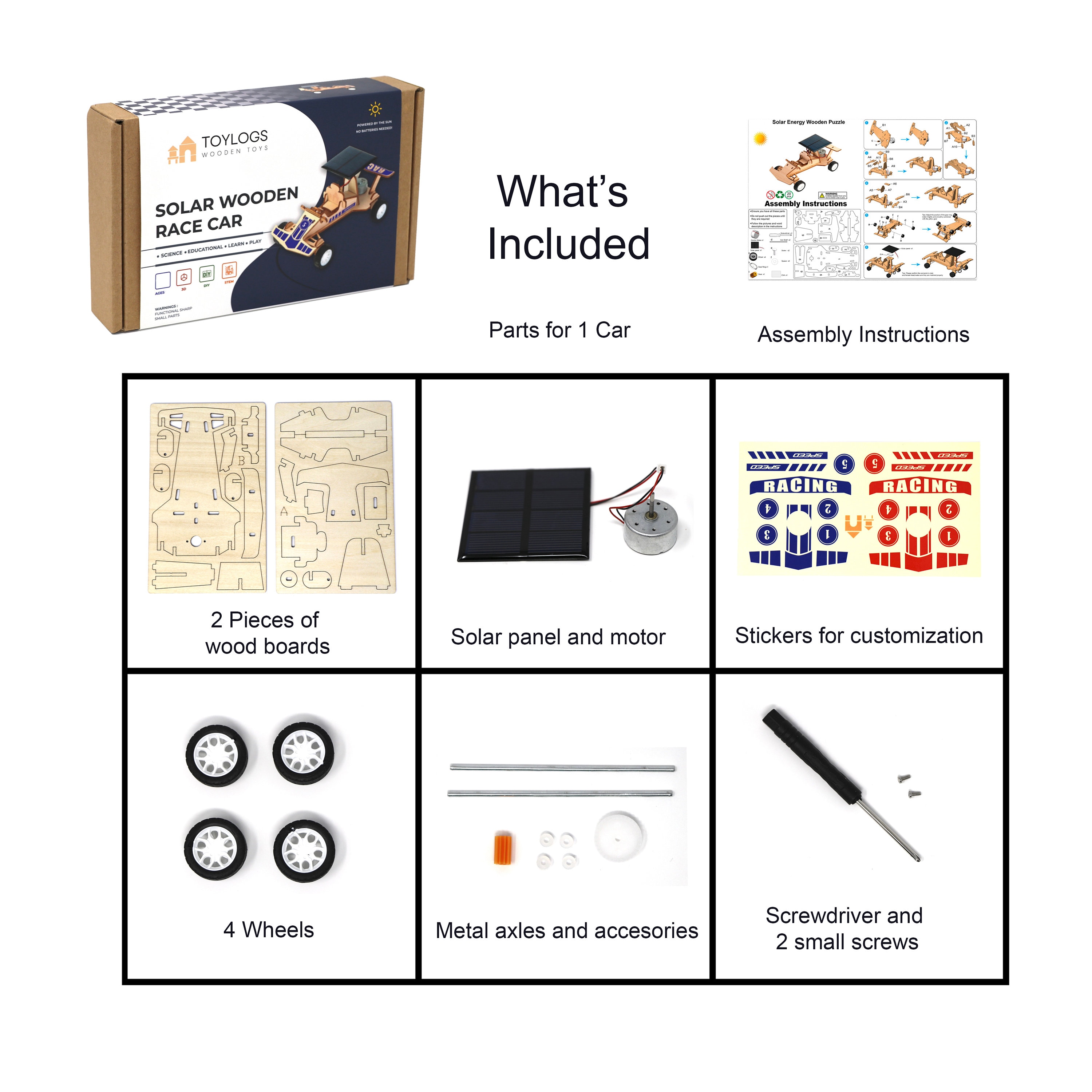 Solar Wooden Race Model Car Kit - STEM Projects for Kids Ages 8-12 ...