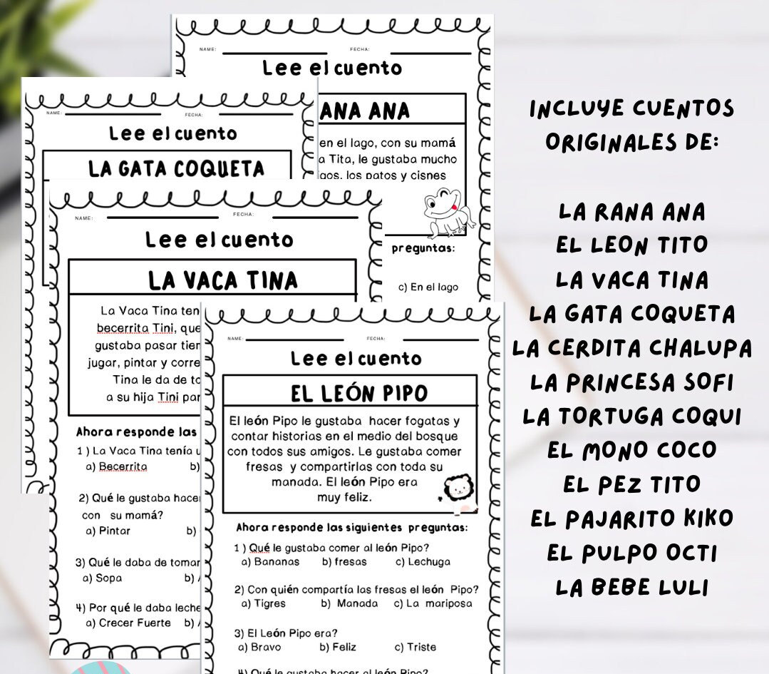 Reading Comprehension Pasages for Kids in Spanish - Etsy
