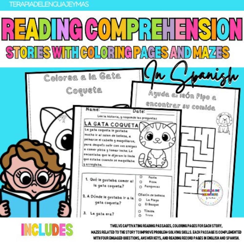 Reading Comprehension Pasages for Kids in Spanish - Etsy