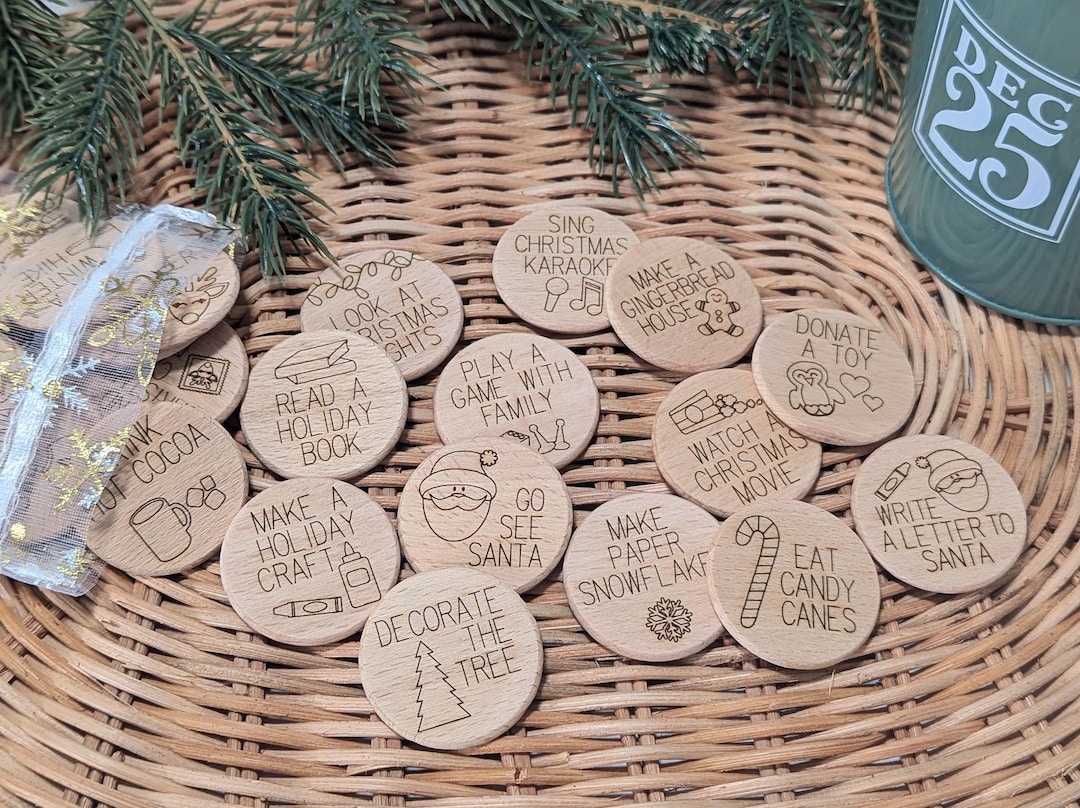 25 Advent Activity Wood Tokens for Families, Christmas Countdown ...