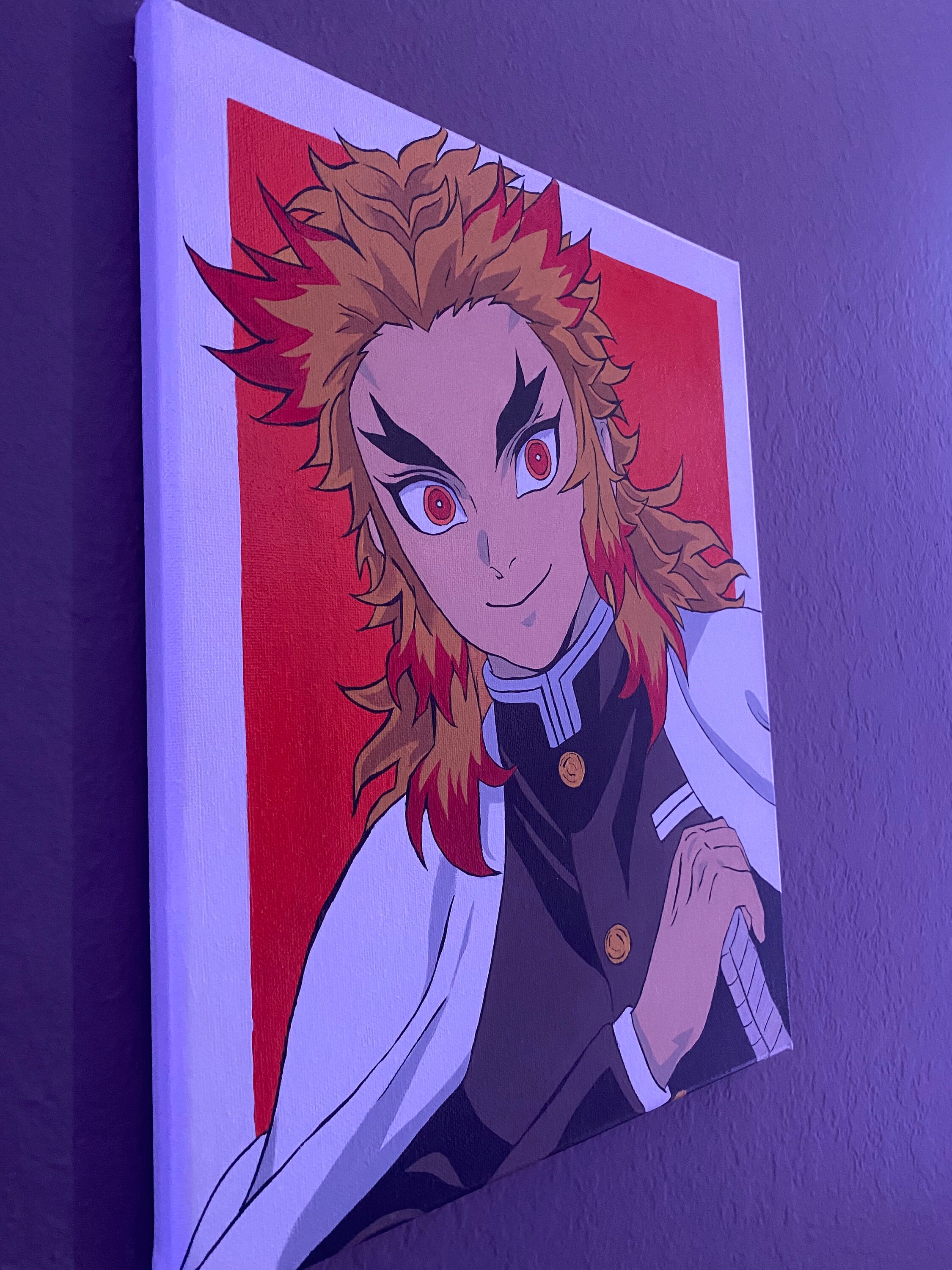 Kyojuro Aesthetic Hand Painting Anime Boy 11 in X 14 in Acrylic Canvas ...