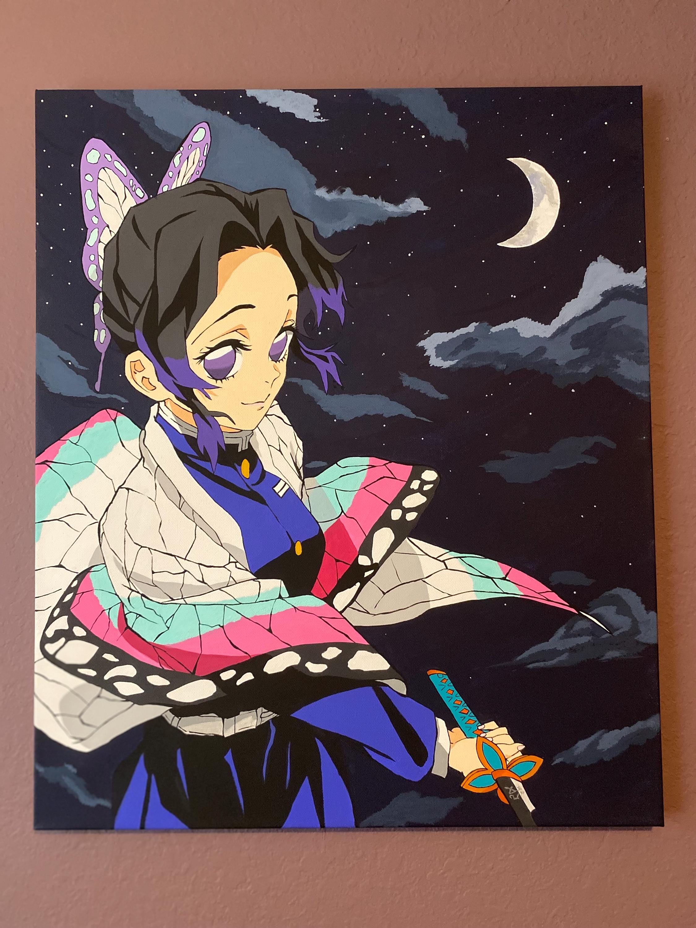 Shinobu Kochō Custom Hand Painted Anime Hashira 24in X 20in Acrylic ...