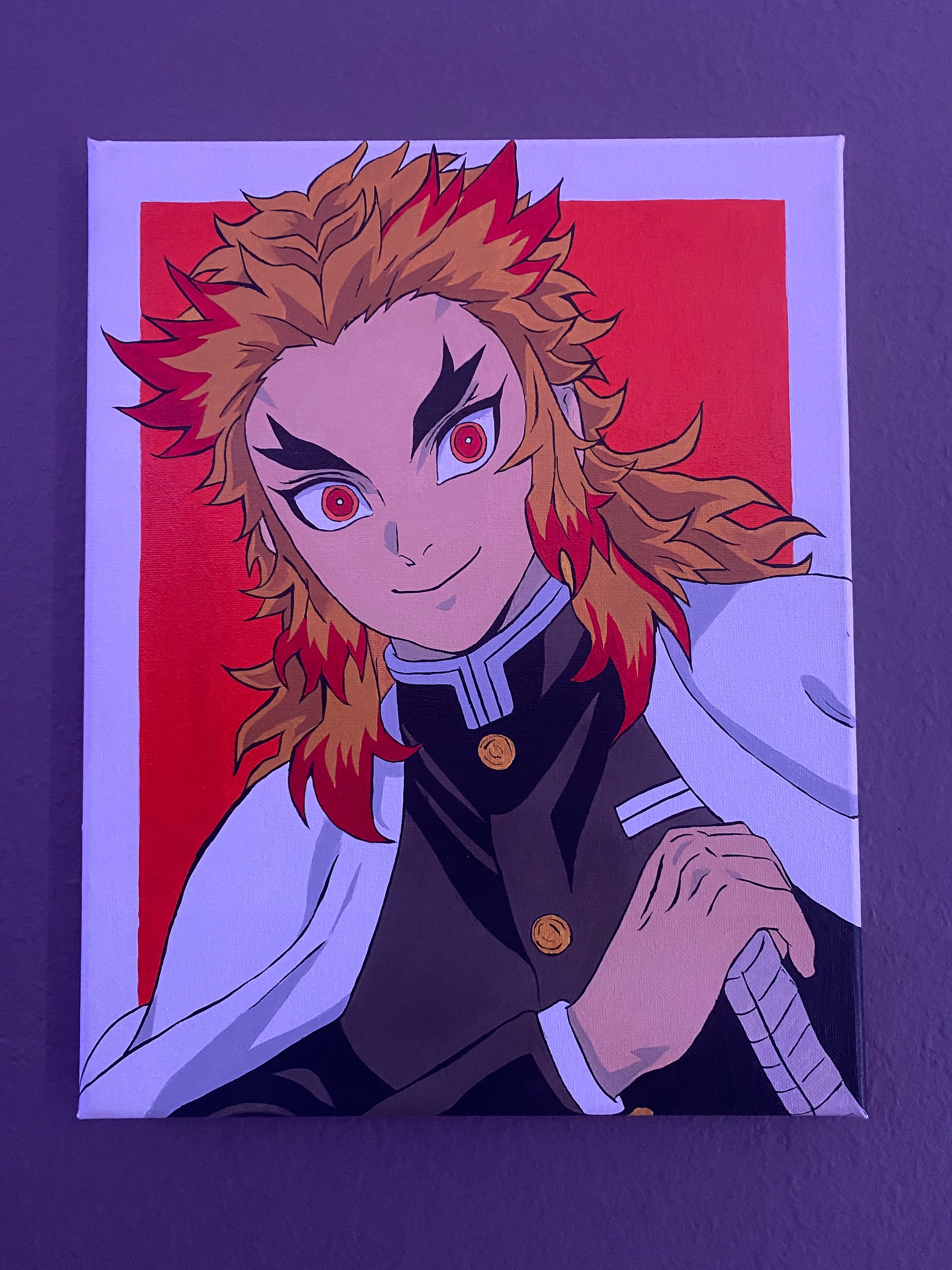 Kyojuro Aesthetic Hand Painting Anime Boy 11 in X 14 in Acrylic Canvas ...