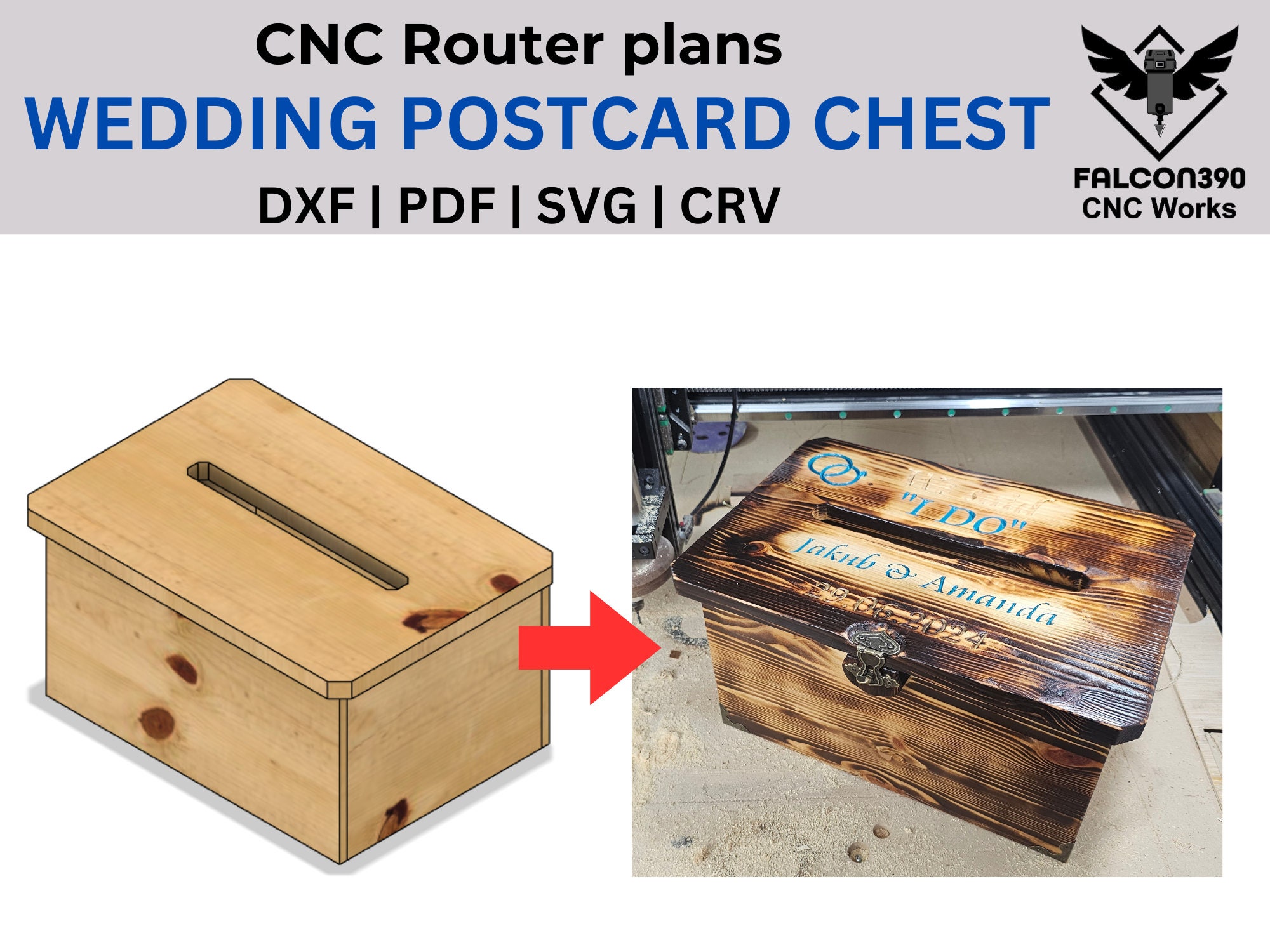 CNC Router Project Plans. Wedding Postcard Box Chest - Etsy