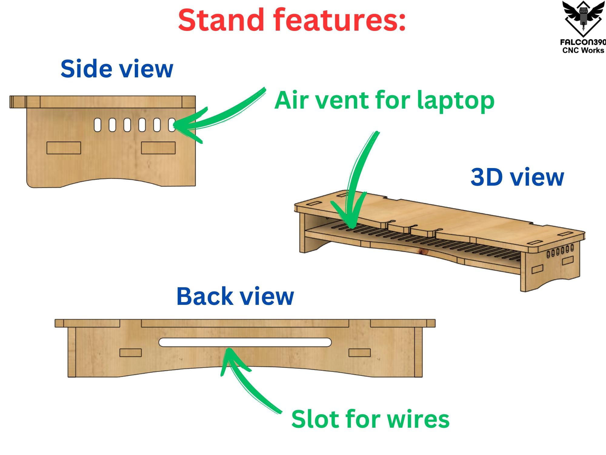 CNC Router Project Files. Monitor Stand With a Laptop Shelf - Etsy