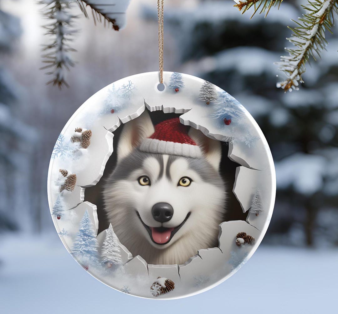 Beautiful Siberian Husky Christmas Tree Ornament, 3-D Husky Lovers ...