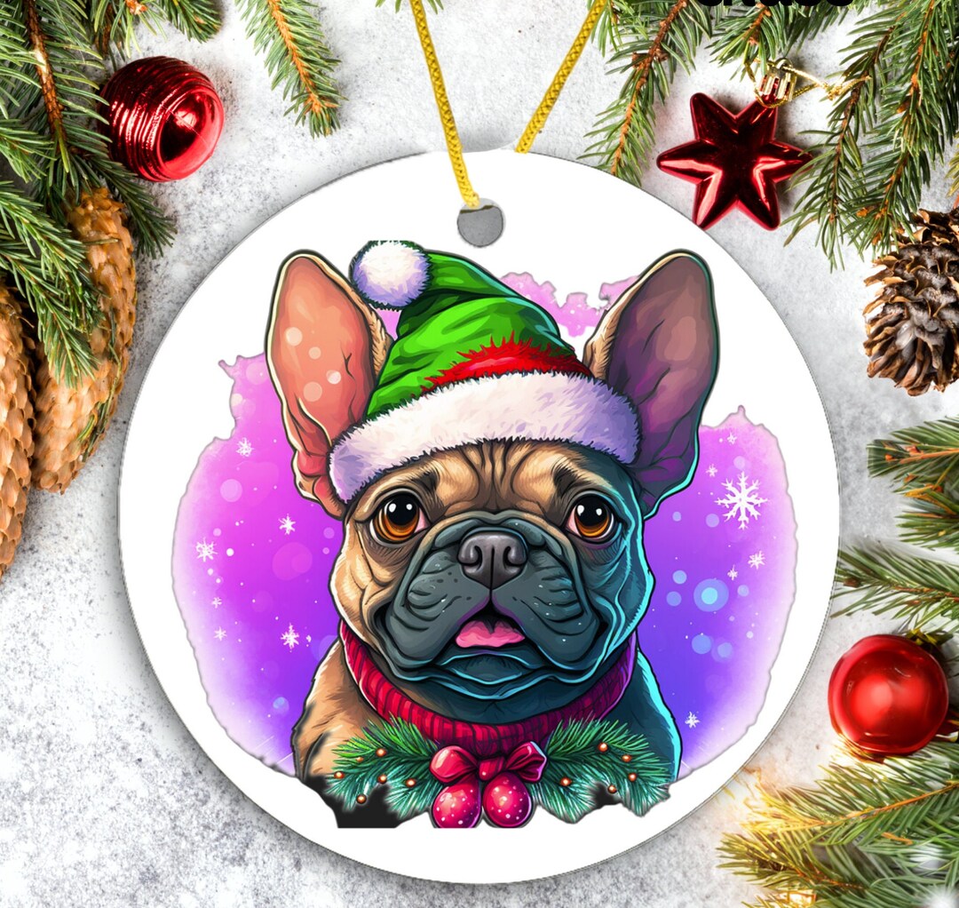 Festive French Bulldog Christmas Tree Ornament, Frenchie Christmas ...